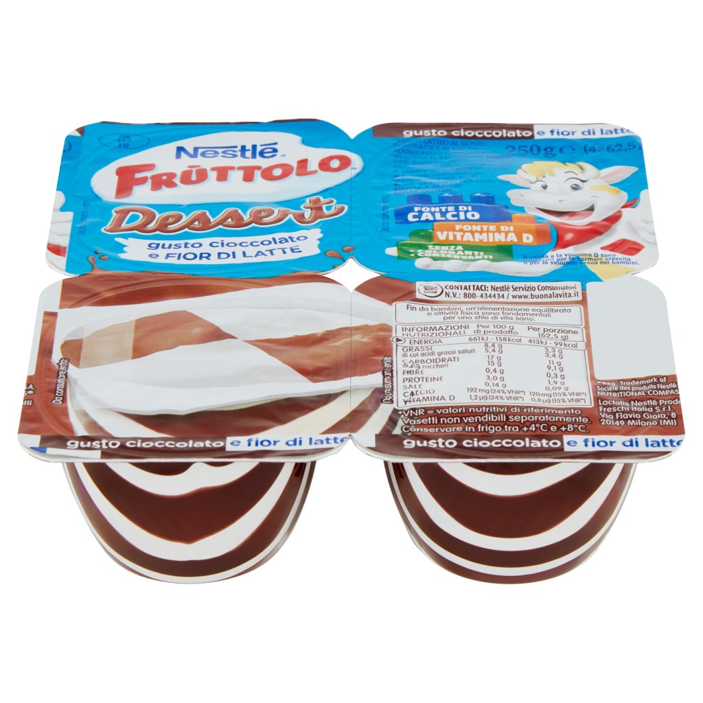 Fruttolo Nestlé Dessert Gusto Cioccolato e Fior di Latte 4 x 62,5 g ...
