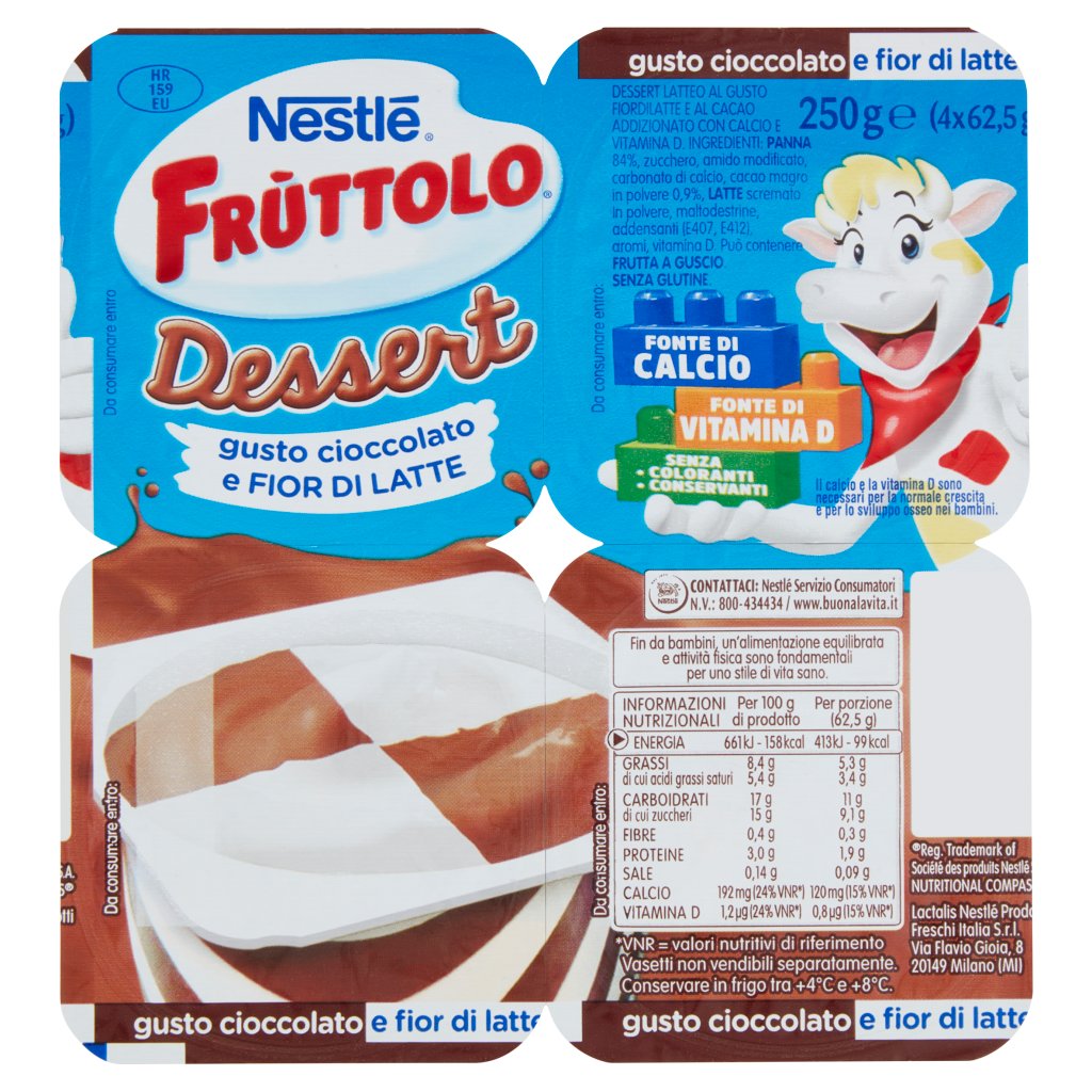 Fruttolo Nestlé Dessert Gusto Cioccolato e Fior di Latte 4 x 62,5 g ...