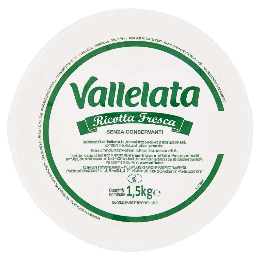 Vallelata Ricotta Fresca 1,5 Kg | Everli